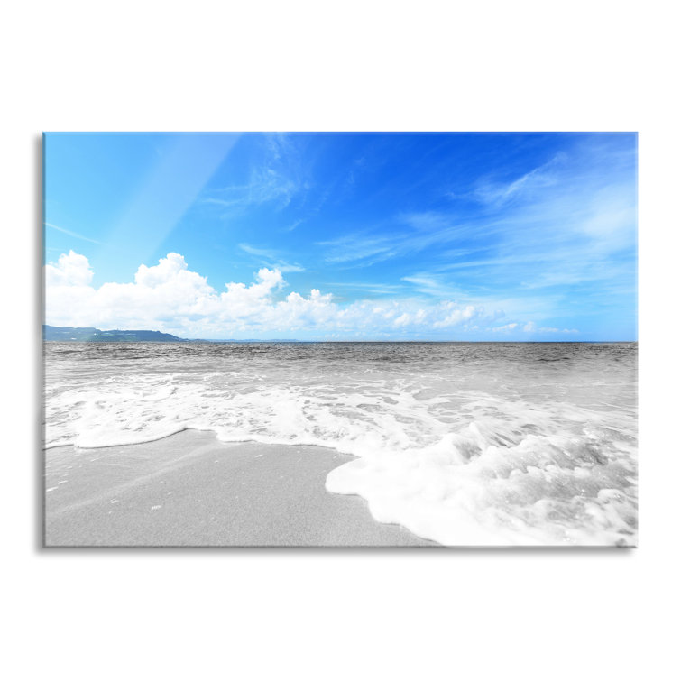 Haus am Meer Glasbild | Wandbild Auf Echtglas | Sandstrand Mit Welle |Inkl. Aufhängung Und ...